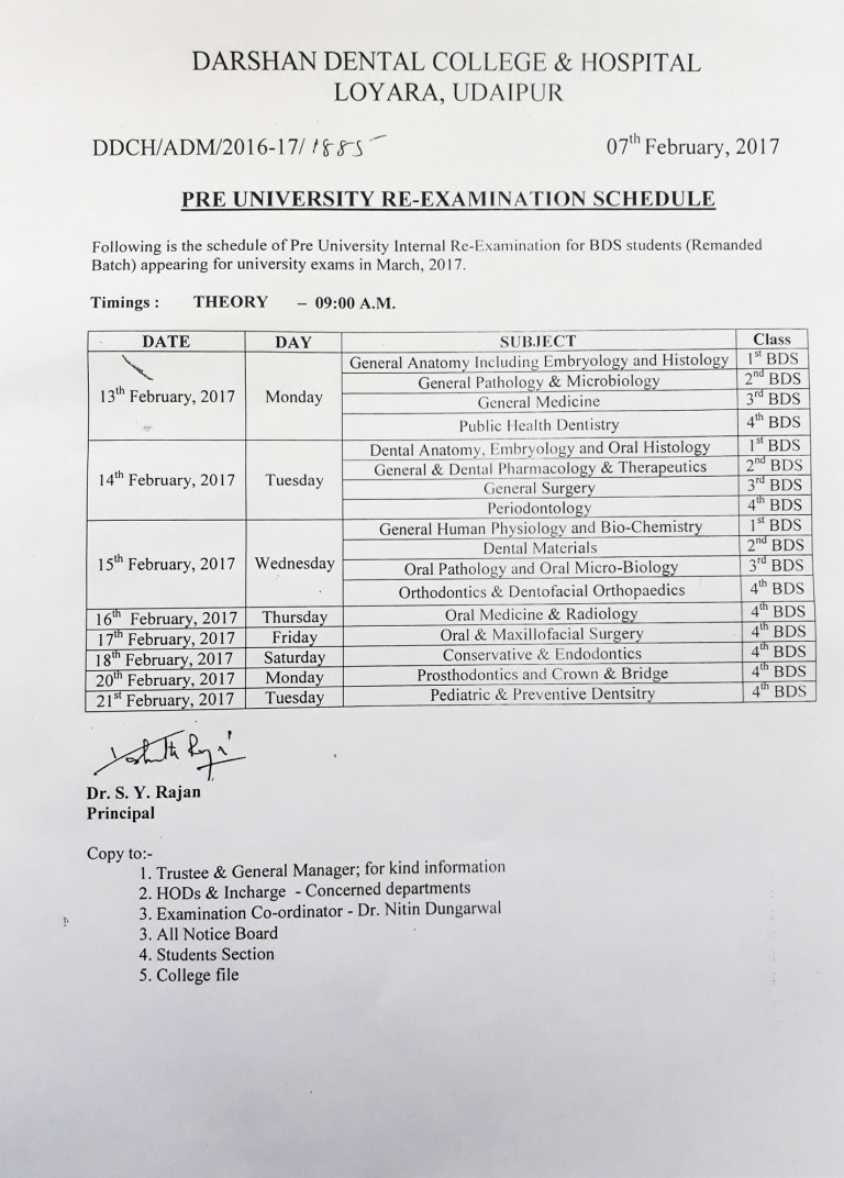 Pre University Re-Examination Schedule 2017 - Darshan Dental College ...